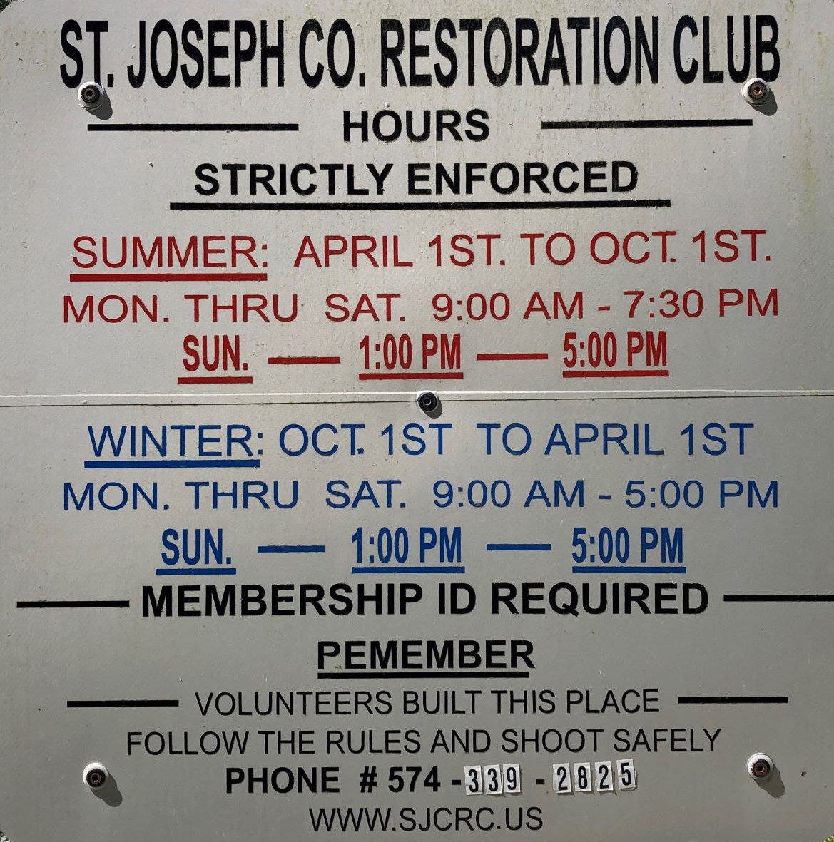 RANGE HOURS – St Joe County Restoration Club
